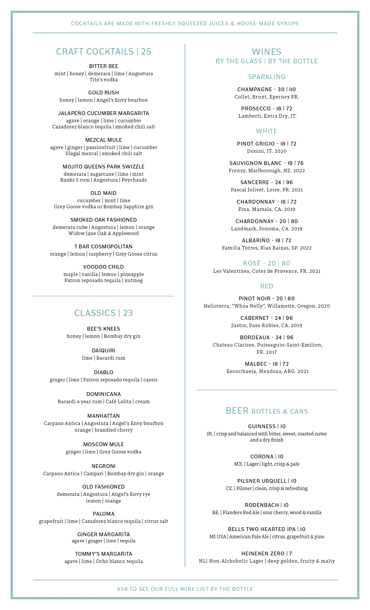 Menu – T BAR Southampton